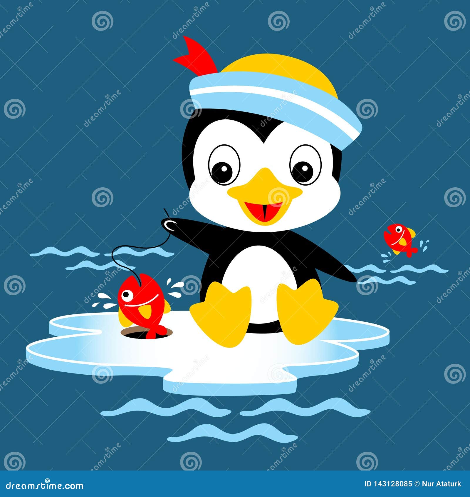 Fishing Time with Penguin Cartoon Stock Vector - Illustration of happy ...