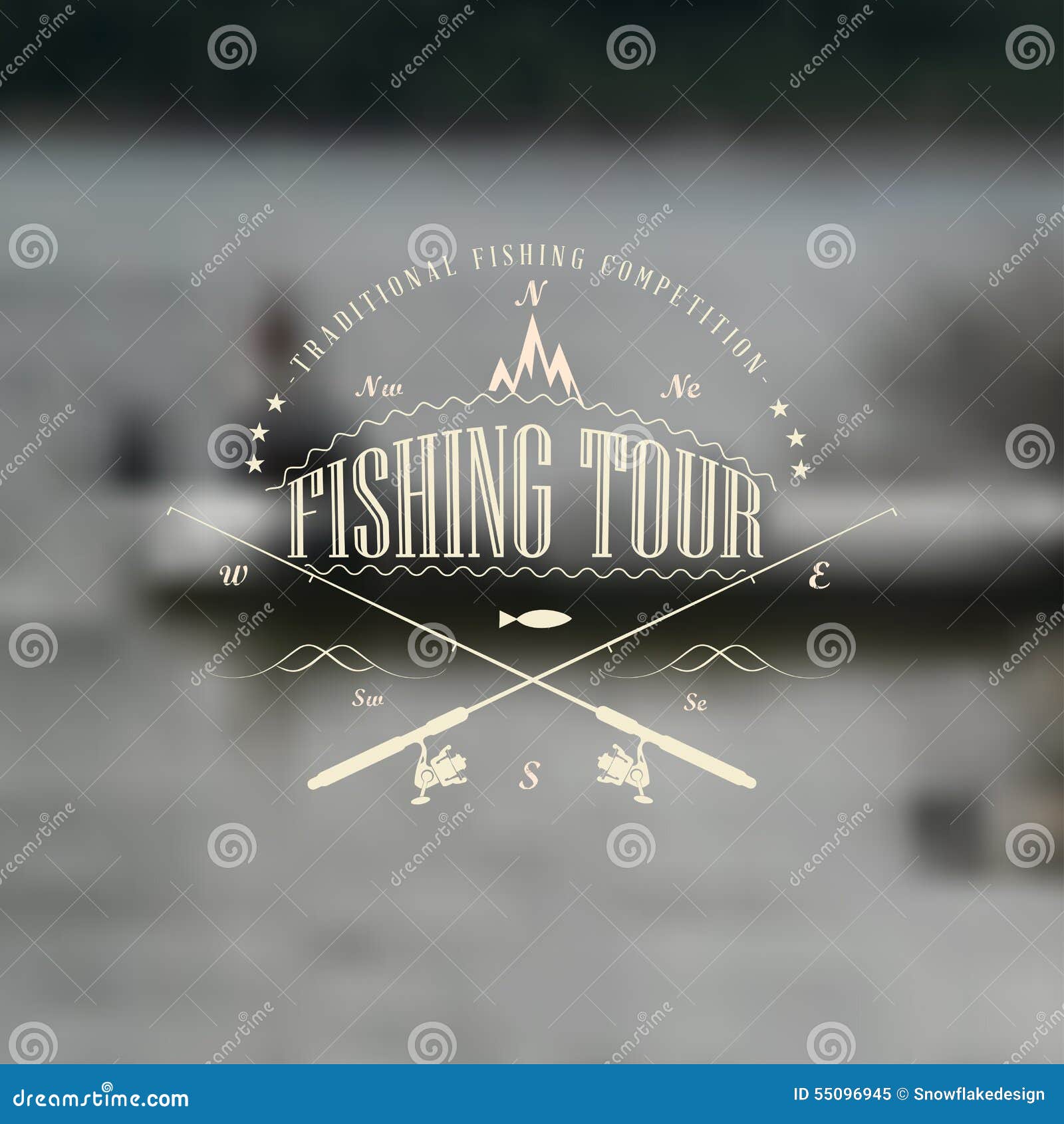 Fishing Tour. Emblem Template With Sturgeon Fish And Fishing Rod ...