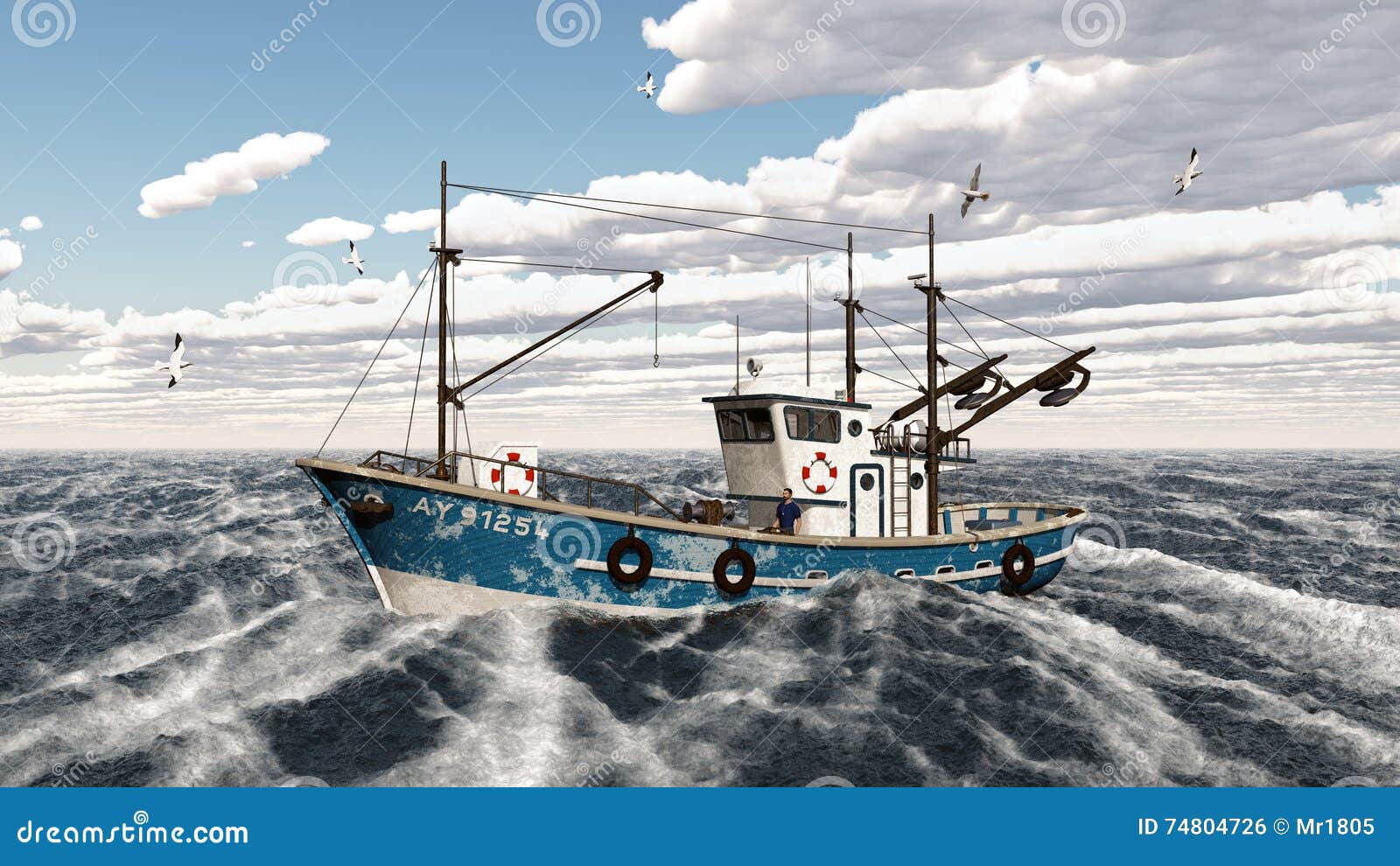Fishing trawler stock illustration. Illustration of nature - 74804726
