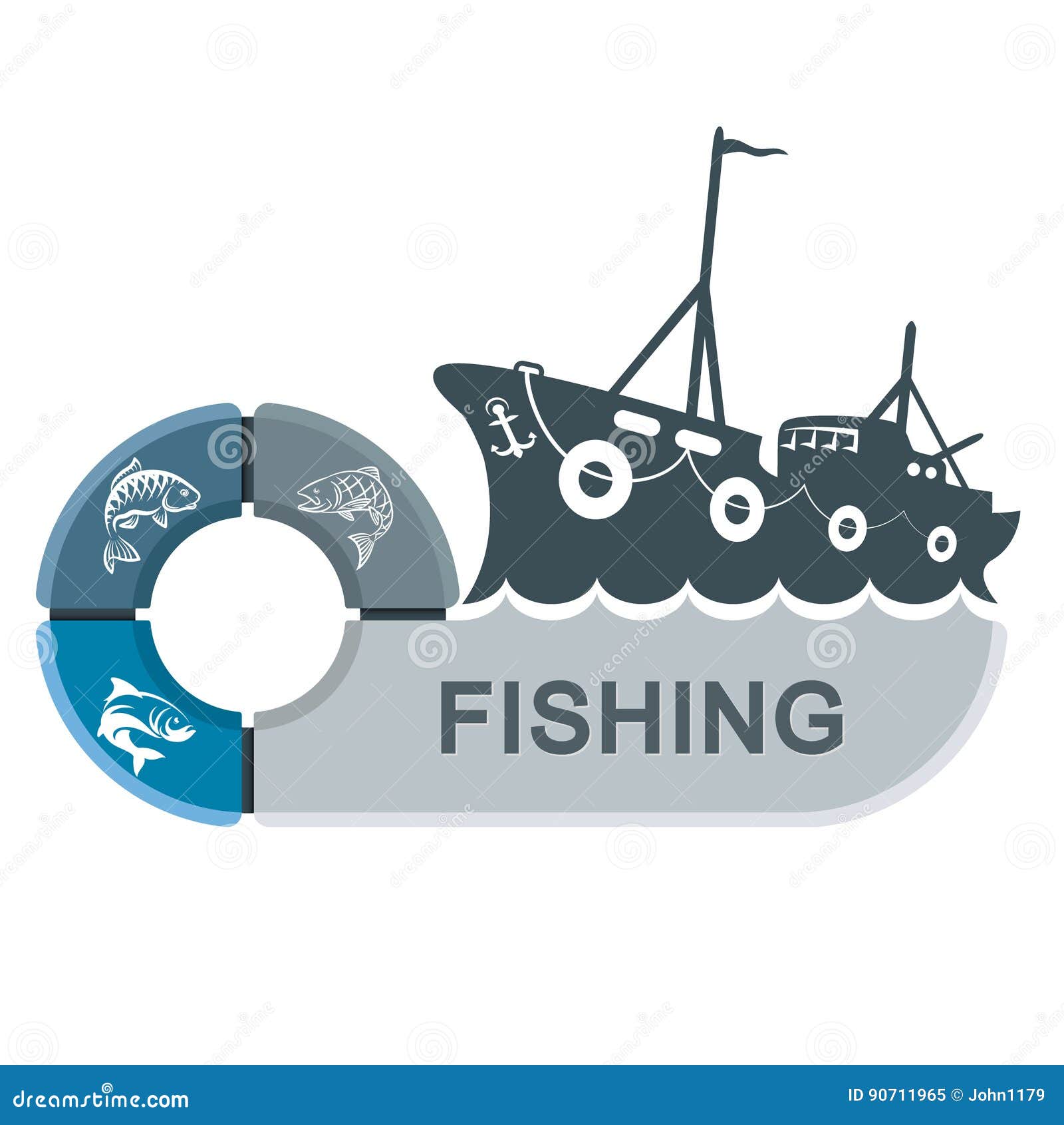 Fishing Trawler with Infographics Stock Vector - Illustration of symbol ...