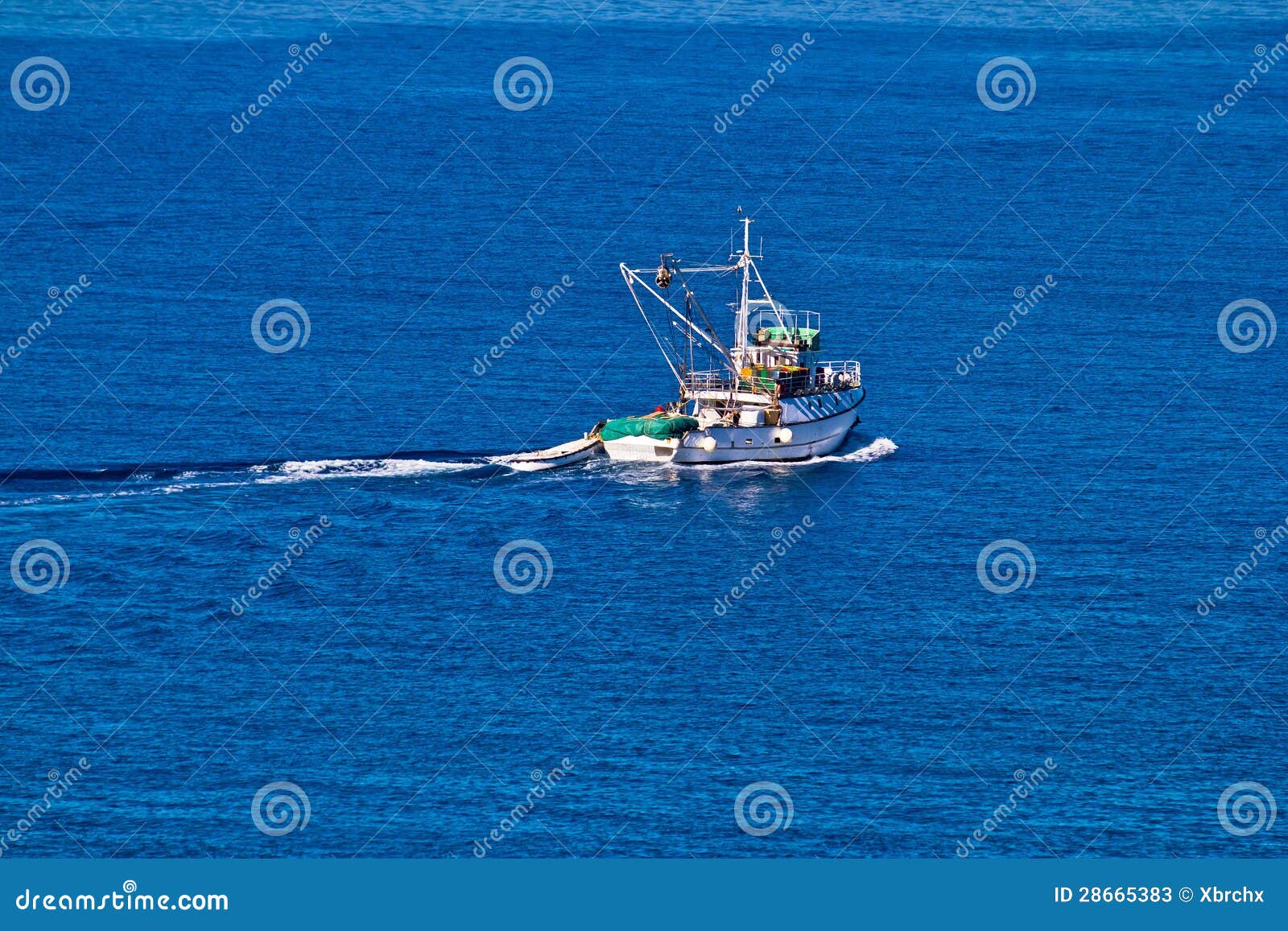 Fishing Trawler Open Water Aerial View Stock Image - Image of boat ...