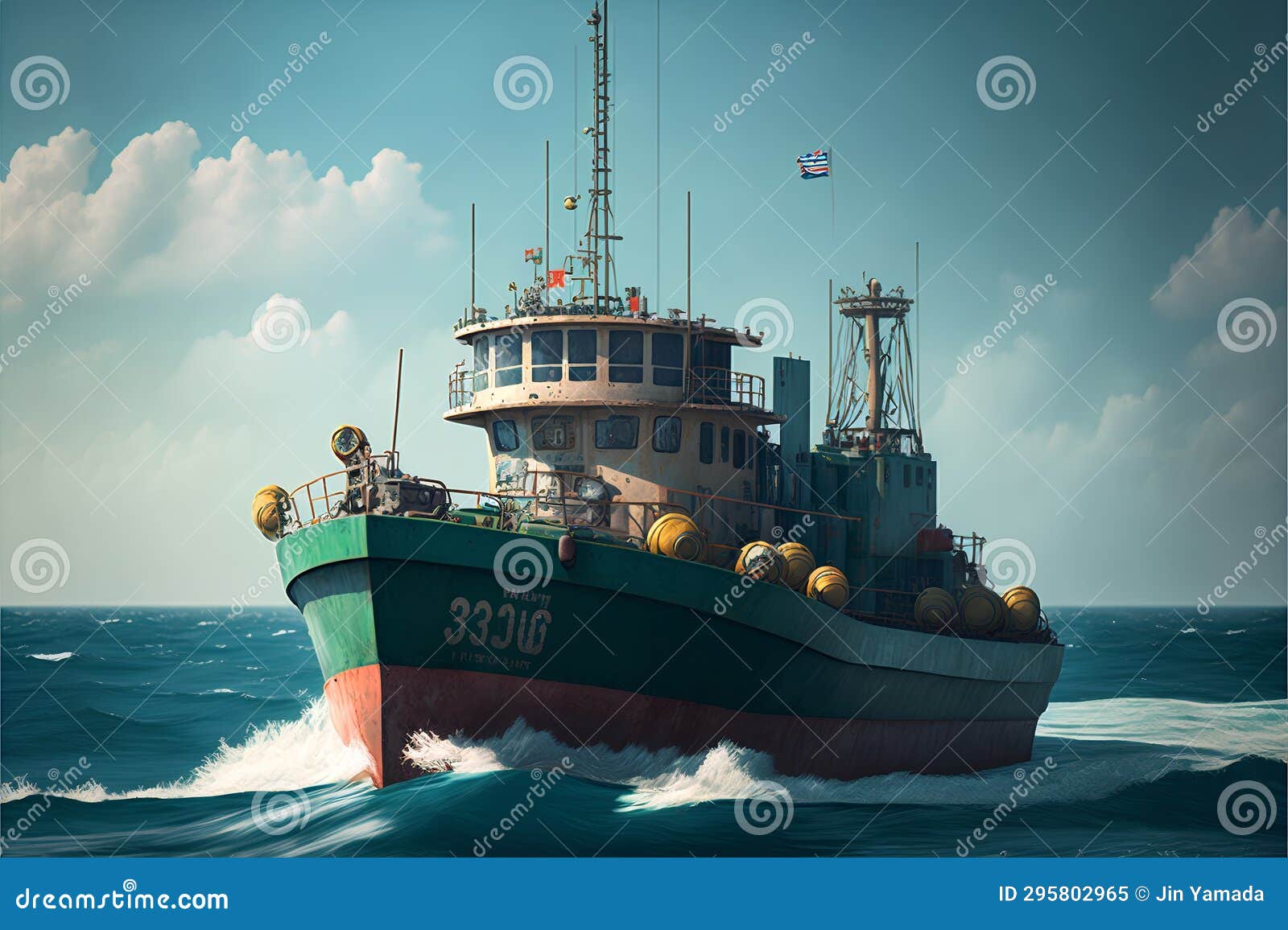 Fishing Trawler in the Sea. 3D Illustration Stock Illustration ...