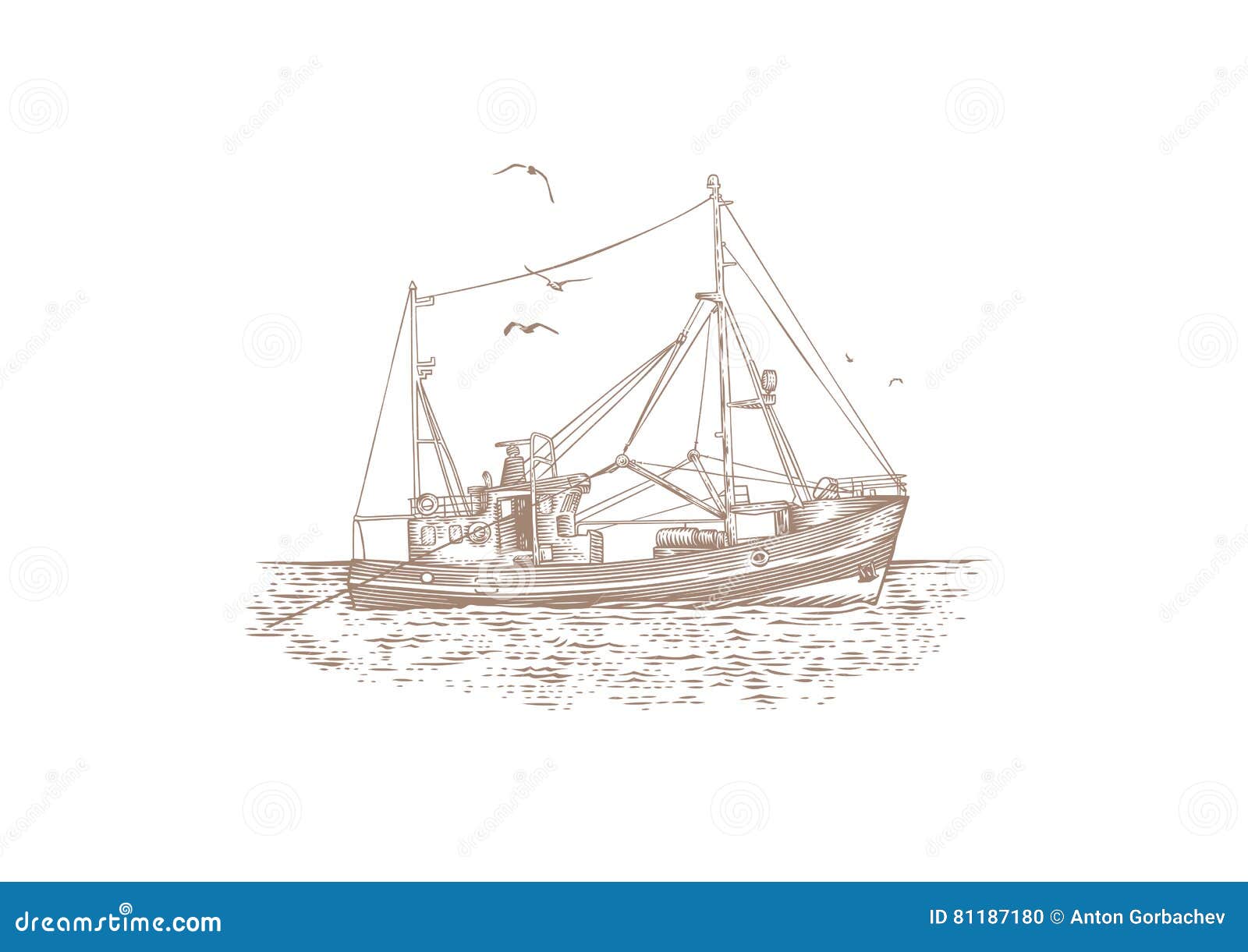 Fishing trawler at the sea stock vector. Illustration of vessel - 81187180
