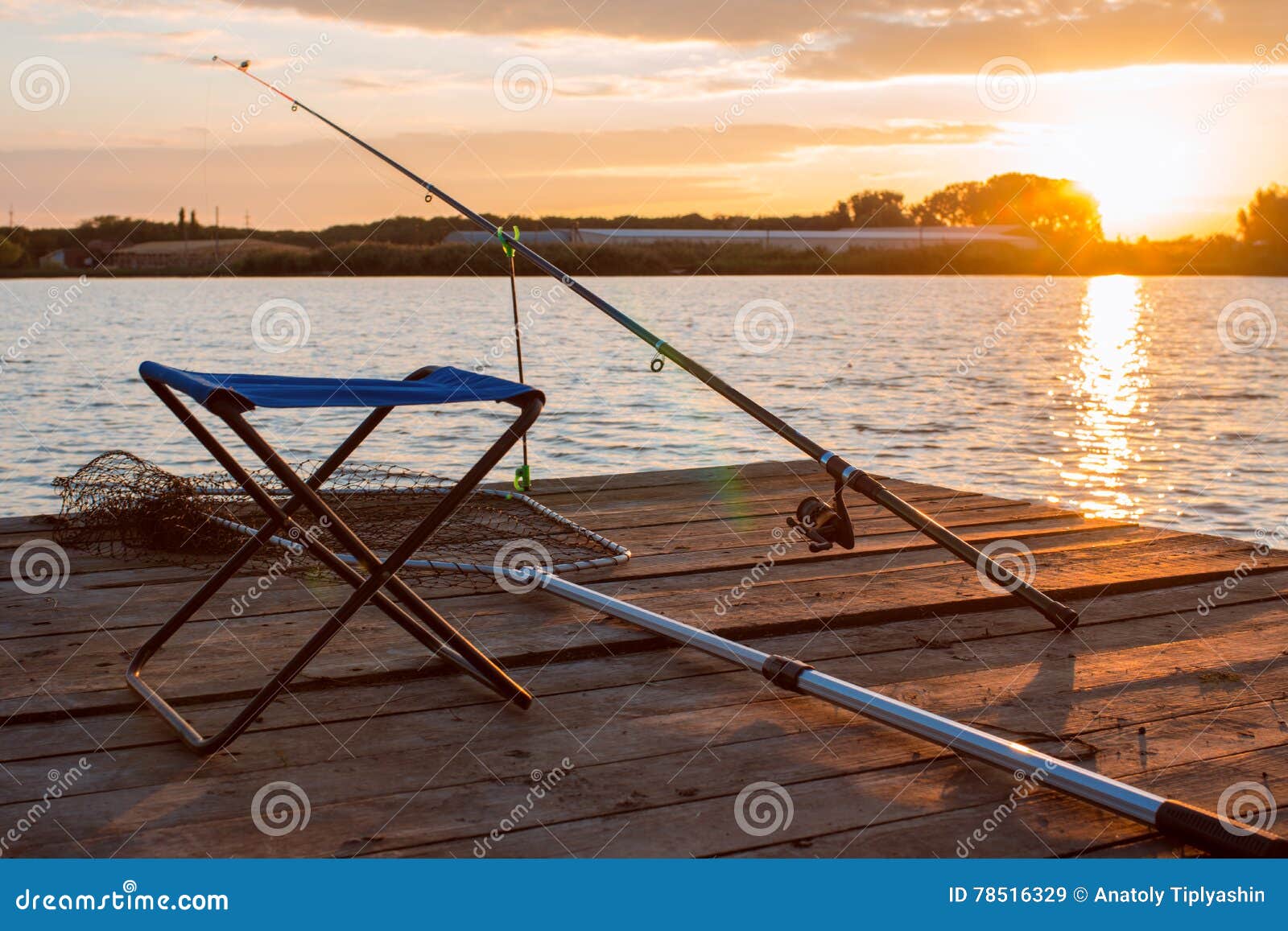 Fishing Utensils on a Wooden Platform Stock Image - Image of leisure ...