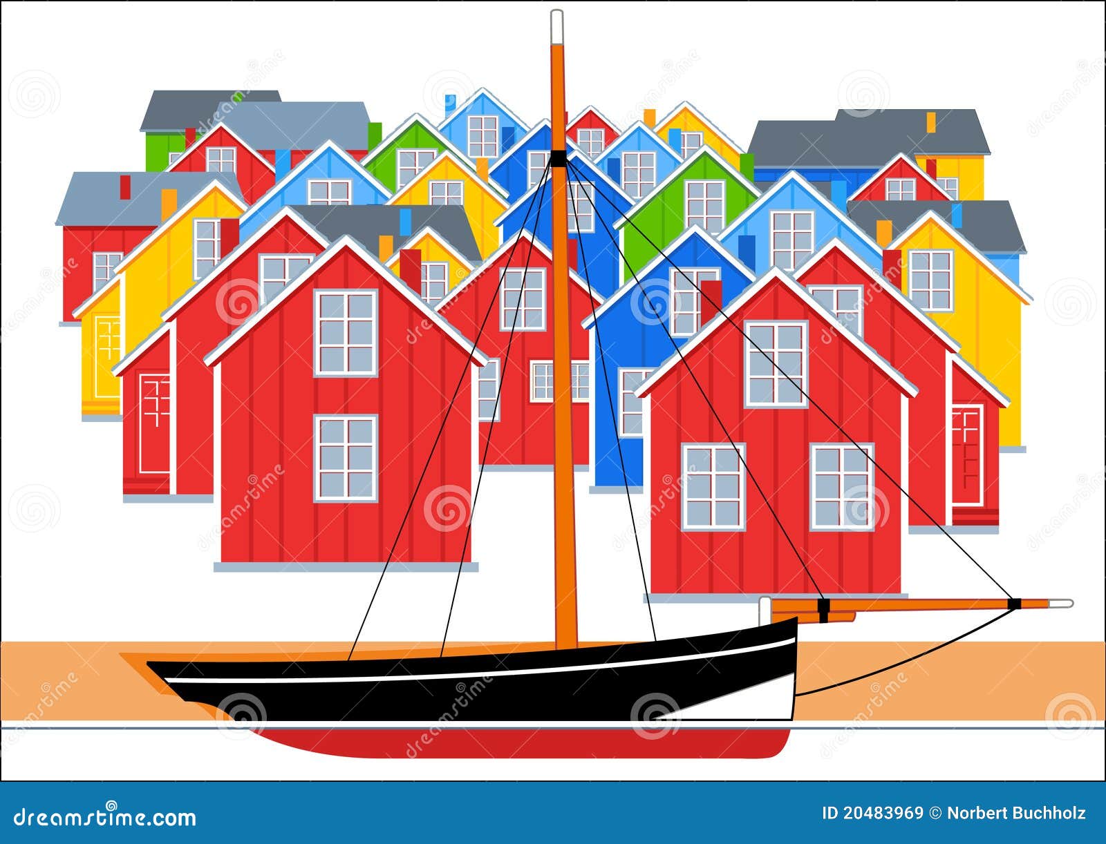 Fishing Village Illustration Stock Vector - Illustration of design ...