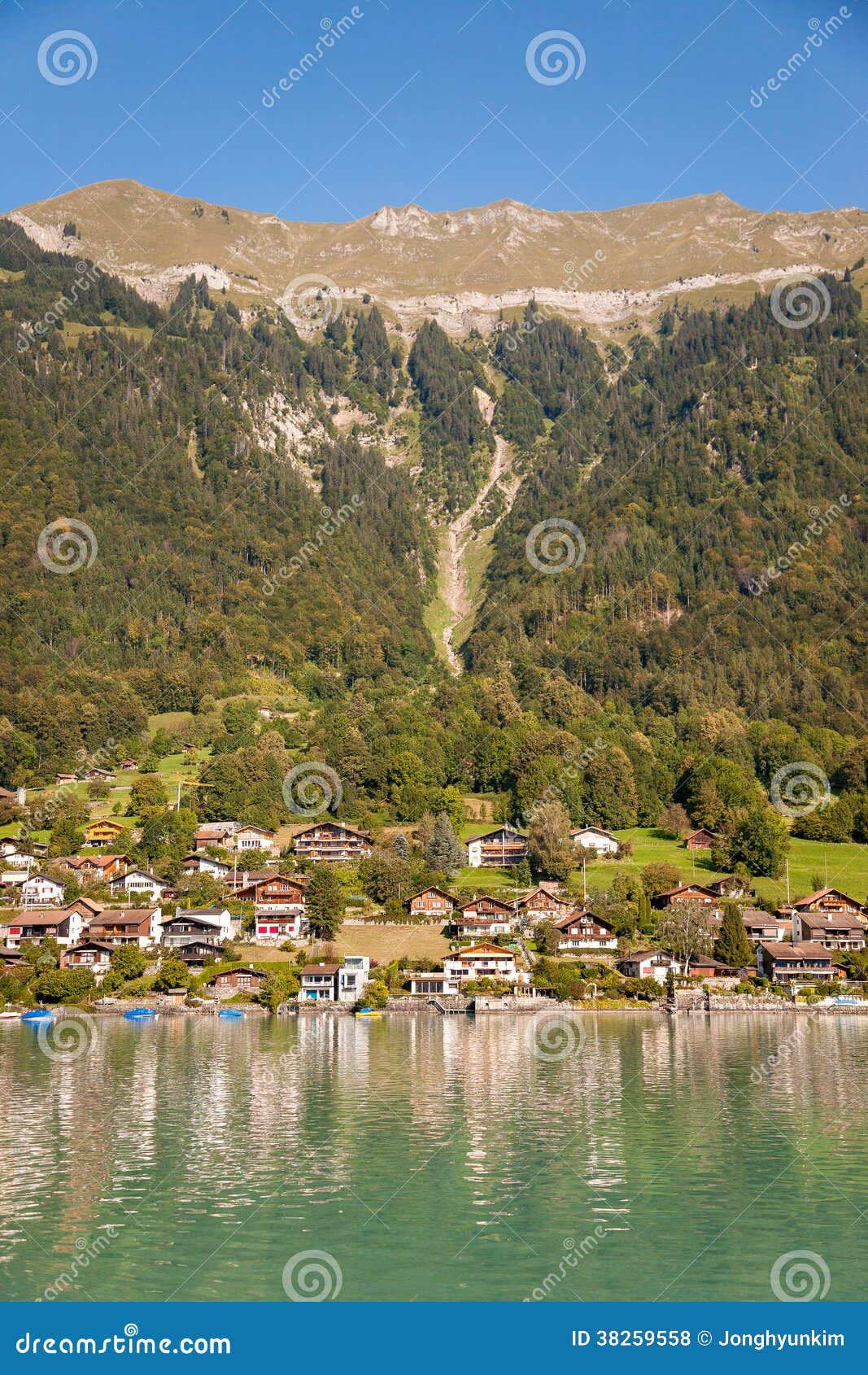 Village Brienz And Mount Augstmatthorn On A Summer Morning. Lake Brienz ...