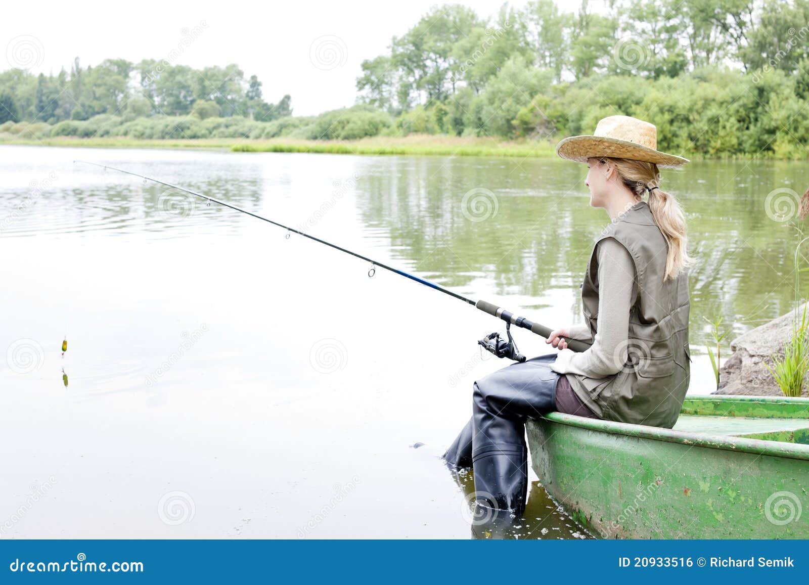 Fishing woman stock photo. Image of pond, hobby, fisher - 20933516