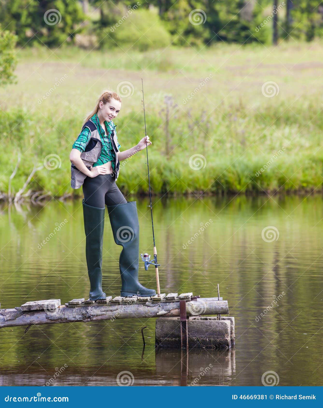 Fishing woman stock image. Image of smiling, fisher, pier - 46669381