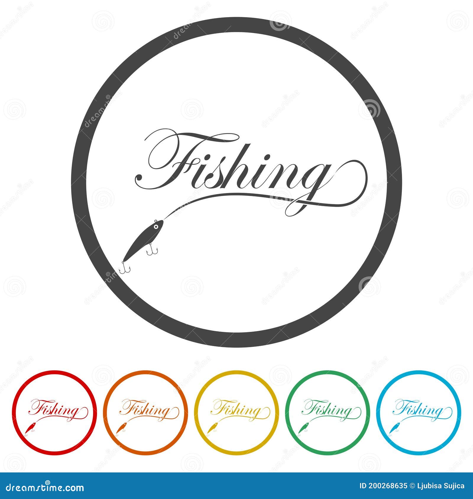 Fishing Word Logo Ring Icon, Color Set Stock Vector - Illustration of ...