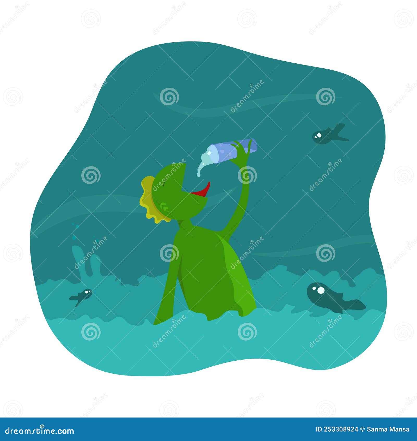 A Fishman Drinking Water in the Water Stock Vector - Illustration of ...