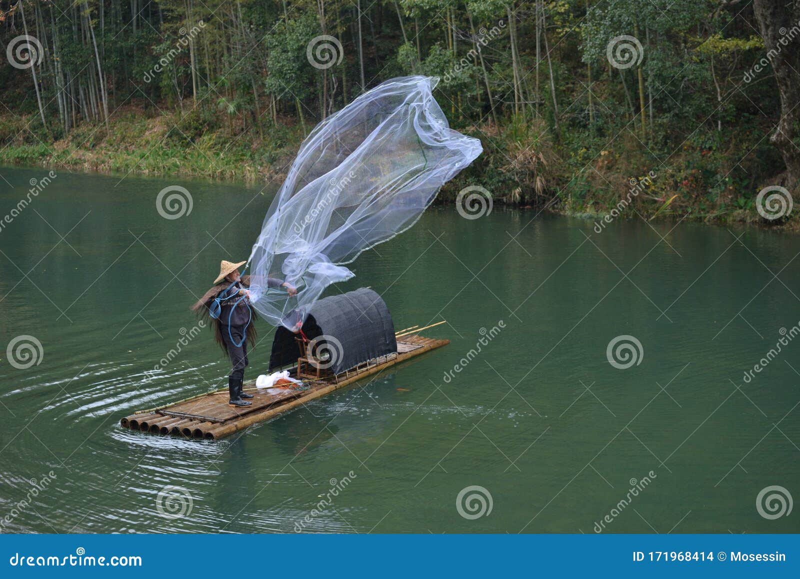 Fishman fish net in canoe stock photo. Image of canoe - 171968414