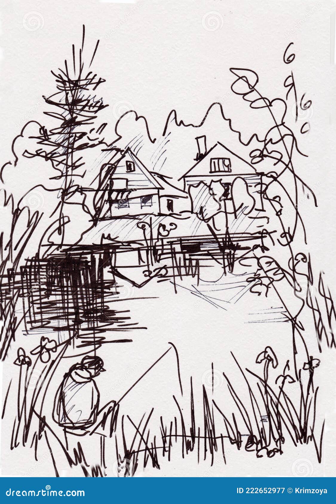 Fishman near river stock illustration. Illustration of sketch - 222652977
