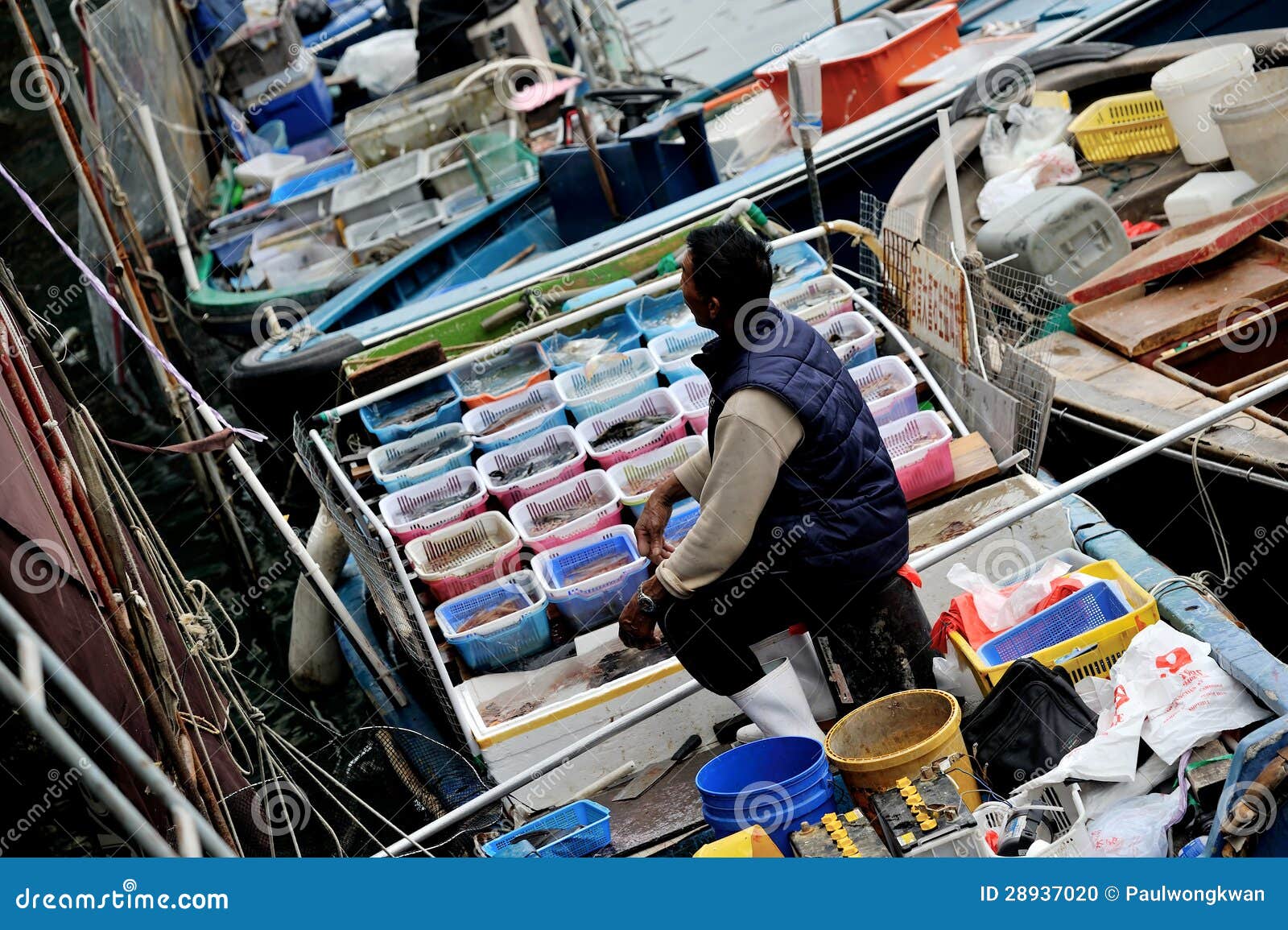 Fishman selling fish editorial image. Image of boat, angler - 28937020