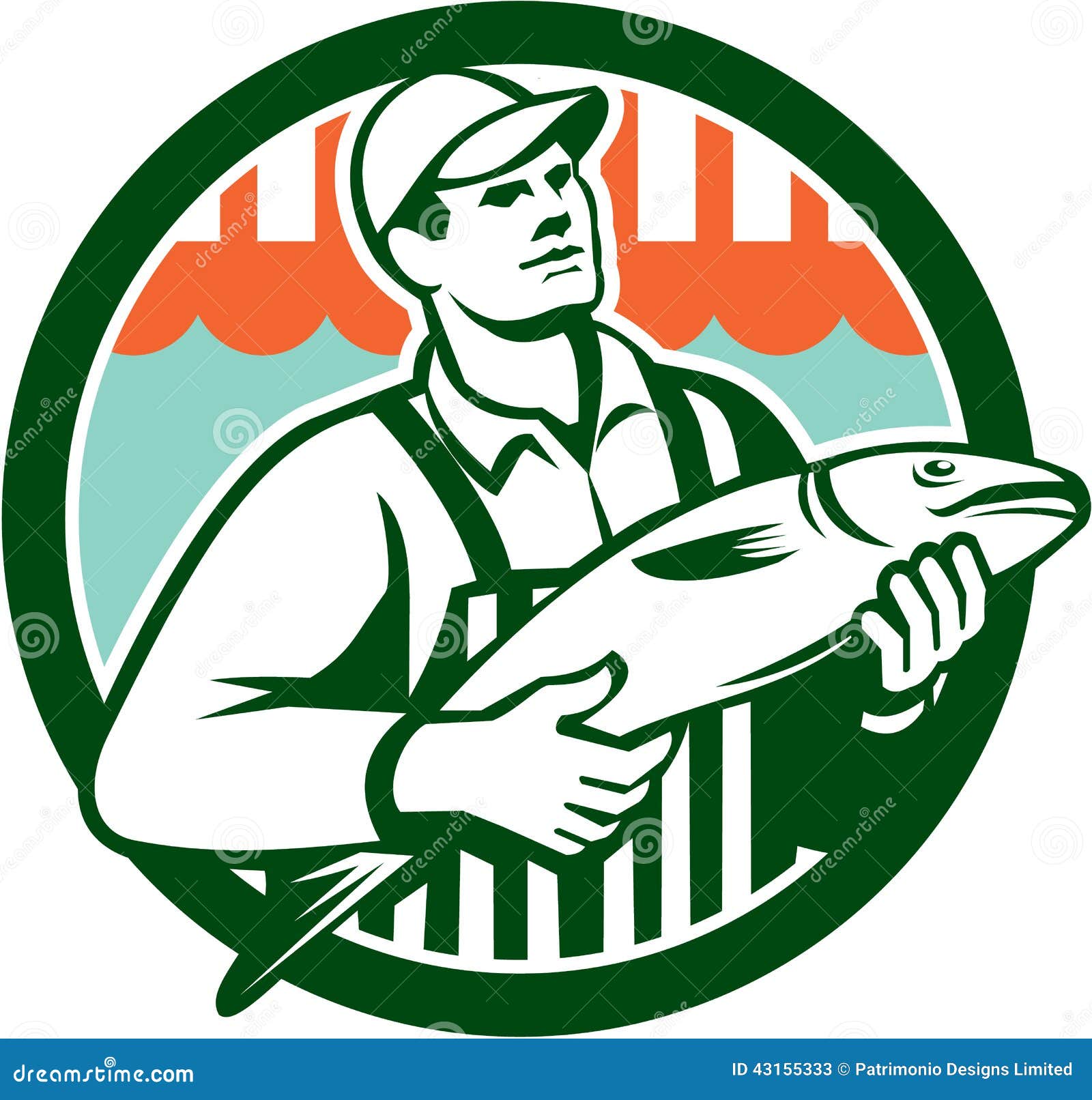 Fishmonger Holding Fish Circle Retro Stock Illustration - Illustration ...