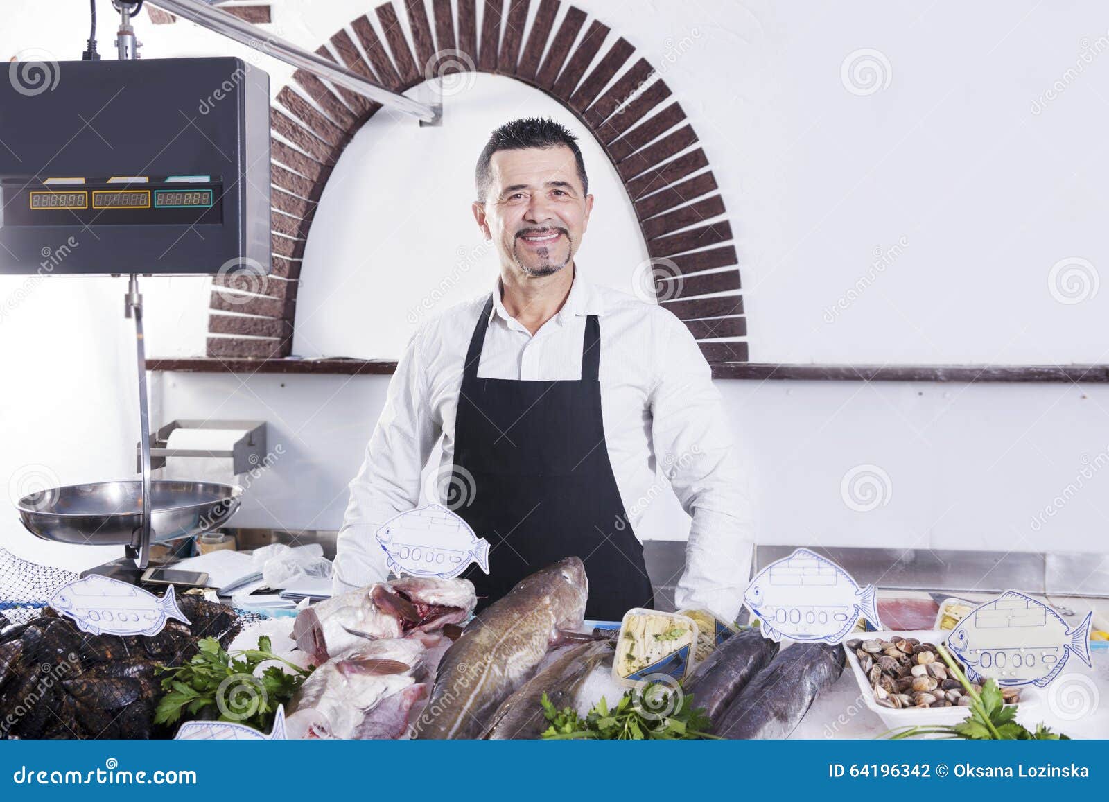 Fishmonger stock photo. Image of food, caucasian, market - 64196342