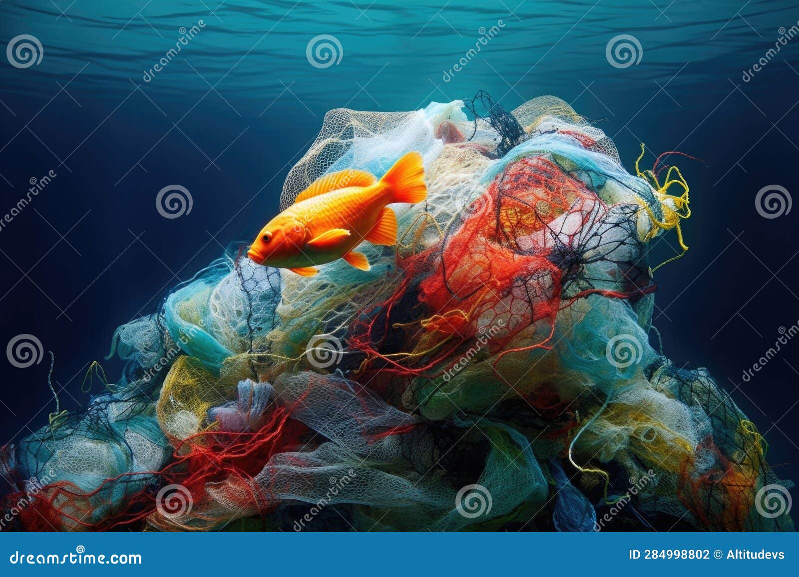 Fishnet Full of Plastic Waste Collected from Ocean Stock Illustration ...