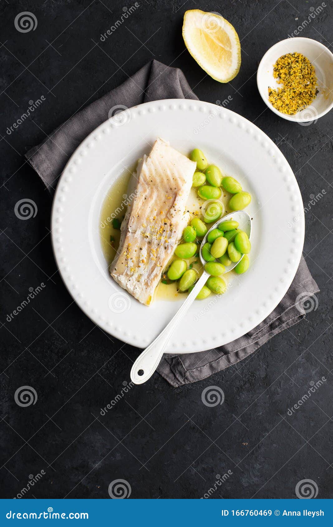 Fishplate. Sea White Cod Fish with a Side Dish of Vegetables and ...