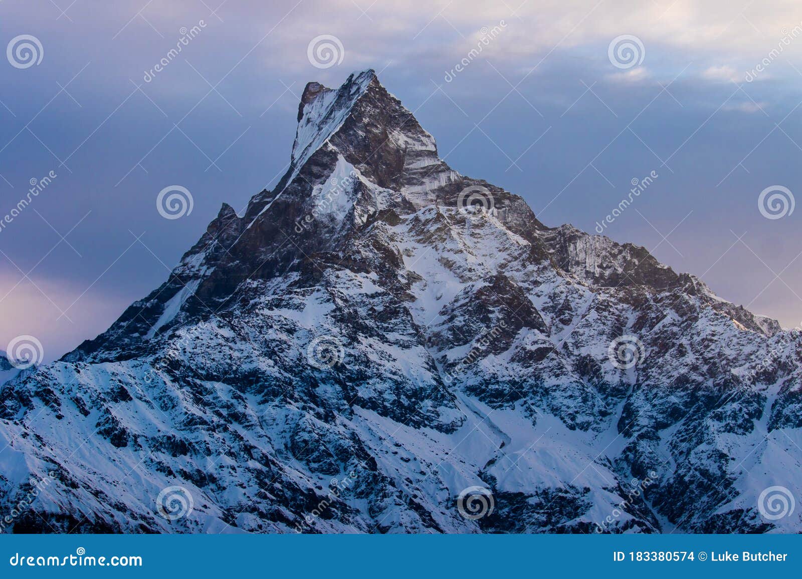 Fishtail Mountain at Sunrise Stock Photo - Image of winter, scenic ...