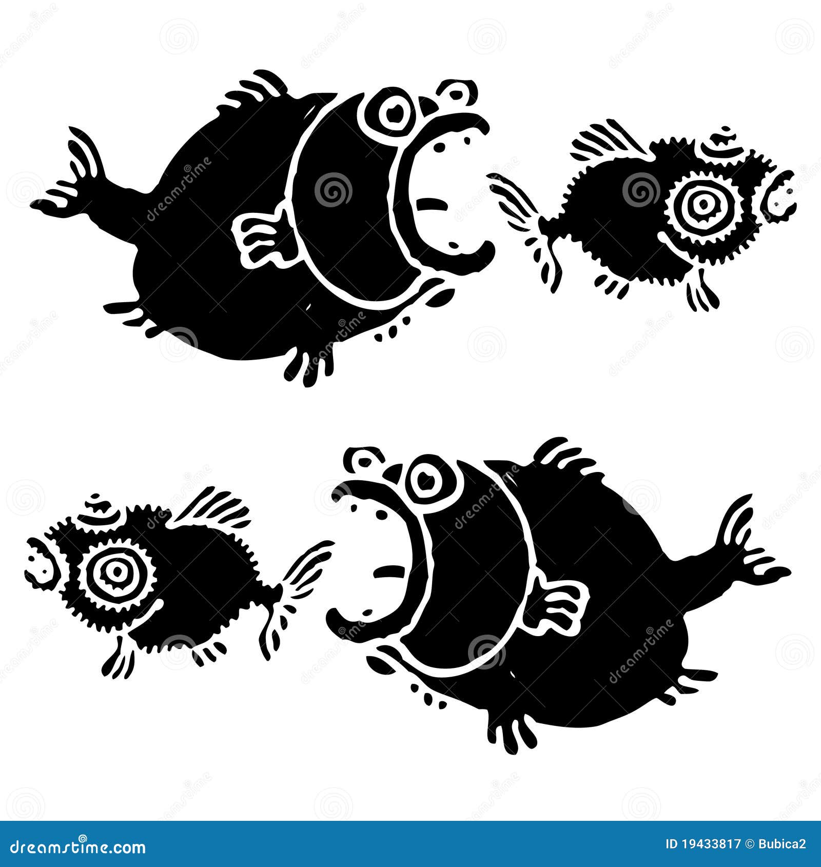 Fishy World Original Woodcut Cartoon Vector | CartoonDealer.com #19433817