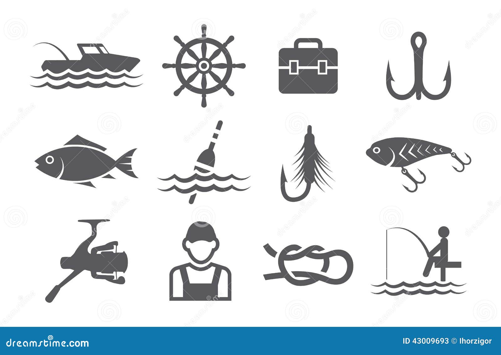 Fiskesymboler vektor illustrationer. Illustration av natur - 43009693