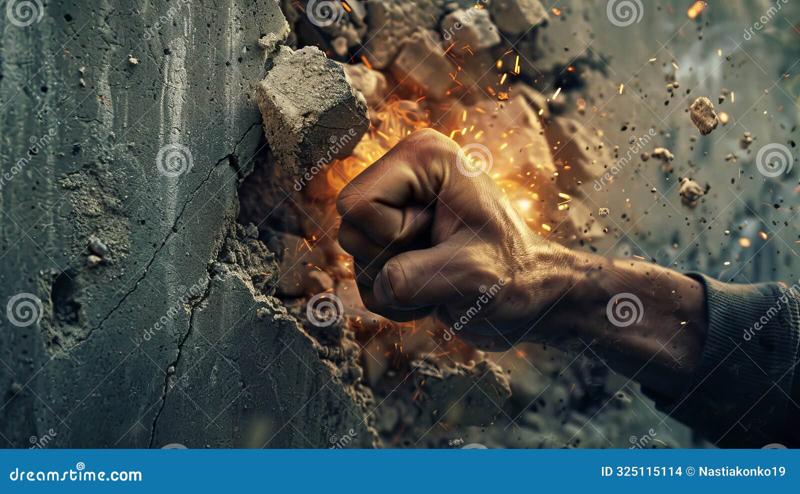 Fist Breaking through Concrete Wall with Explosive Force Stock ...