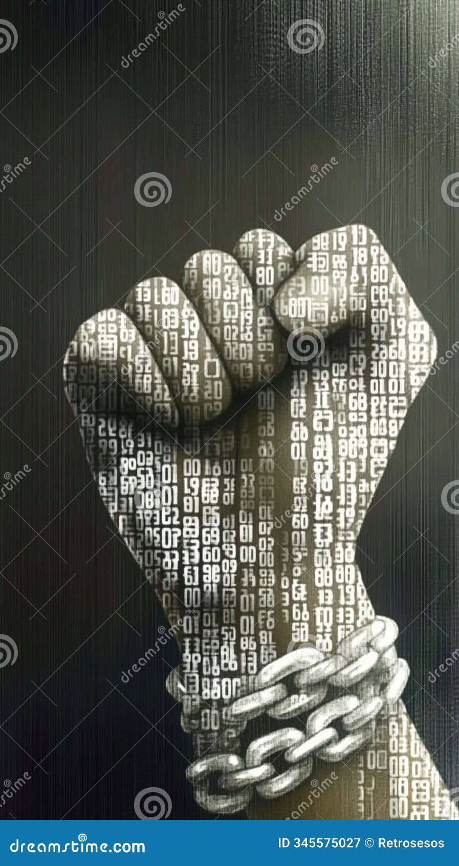 Fist Breaking Free from Chains of Binary Code Restraint Stock ...
