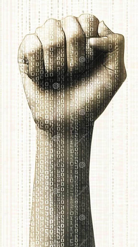Fist Displaying Falling Binary Code Data Stream Stock Photo - Image of ...