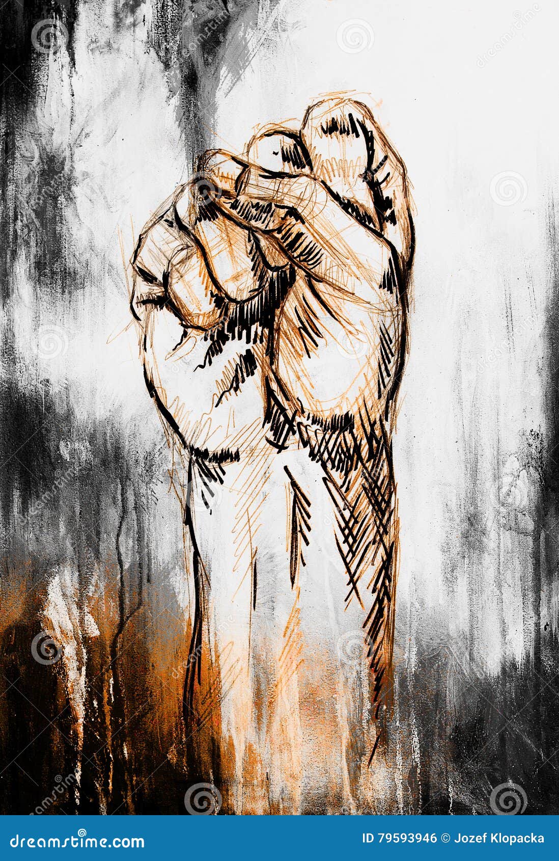 Fist Drawing, Pencil Sketch on Paper, Color Effect. Stock Illustration ...