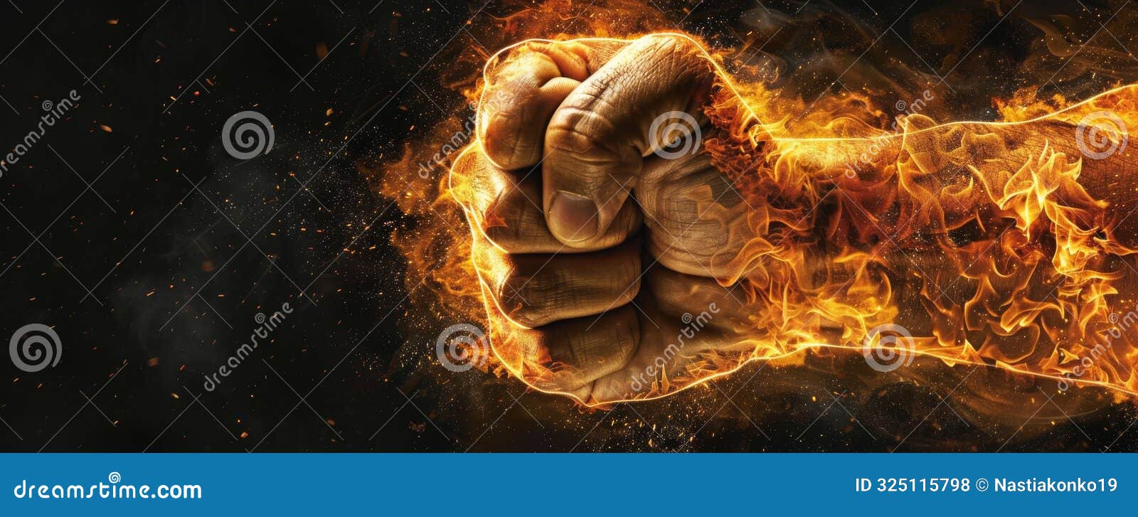 Fist Engulfed in Flames with Dark Background, Concept of Power and ...