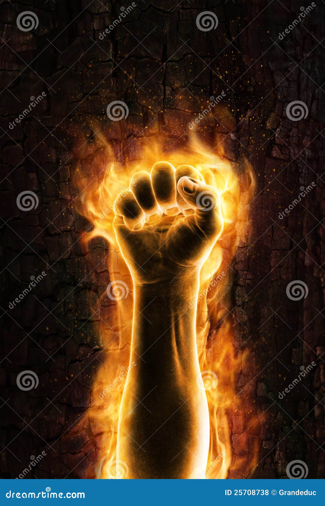 Fist In Fire, Power And Strength Symbol. Clenched Sign, Rebellion Hand ...