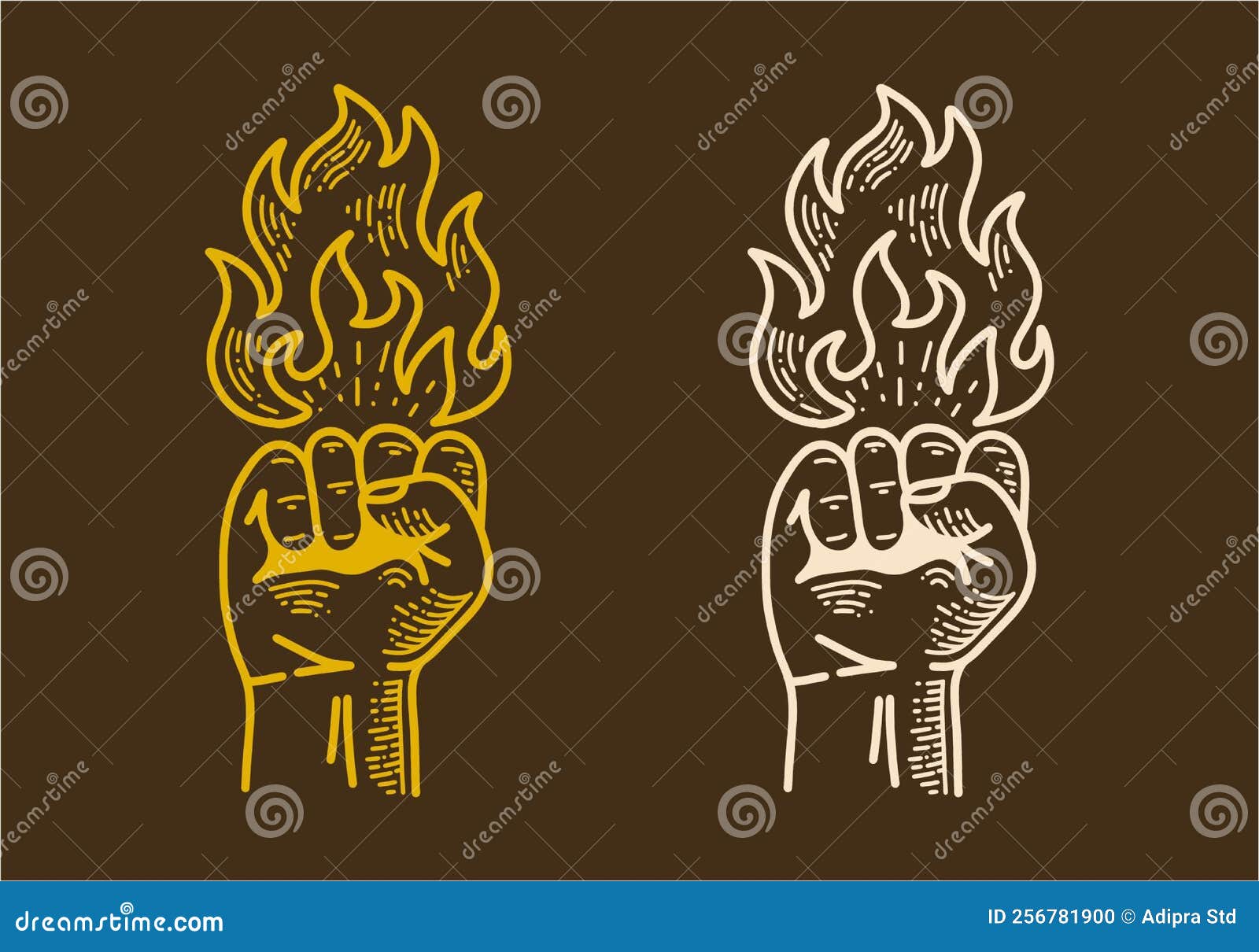 Fist with Fire Flame Retro Vintage Line Art Stock Vector - Illustration ...