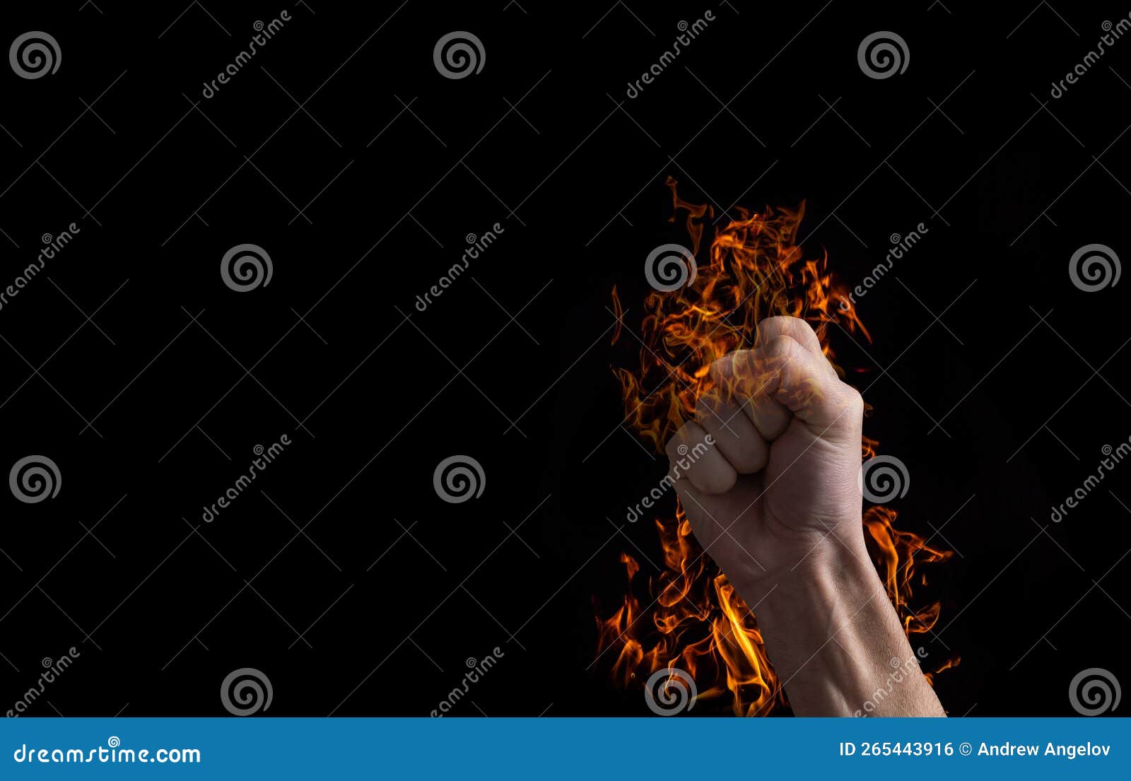 Fist with fire and sparks. stock photo. Image of fire - 265443916