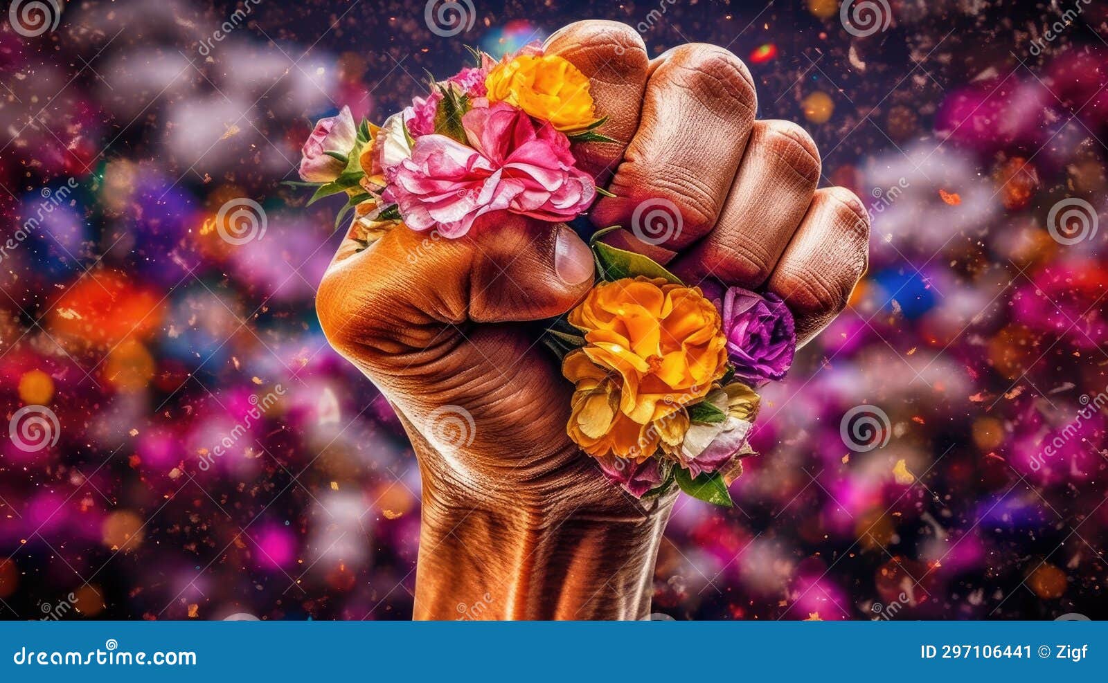 Fist with flowers on it stock illustration. Illustration of plant ...