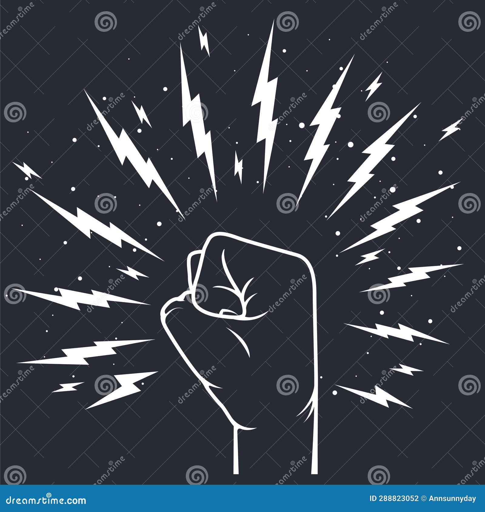 Fist Hand Up with Thunder Lightning Bolts Around, Power Gesture Stock ...