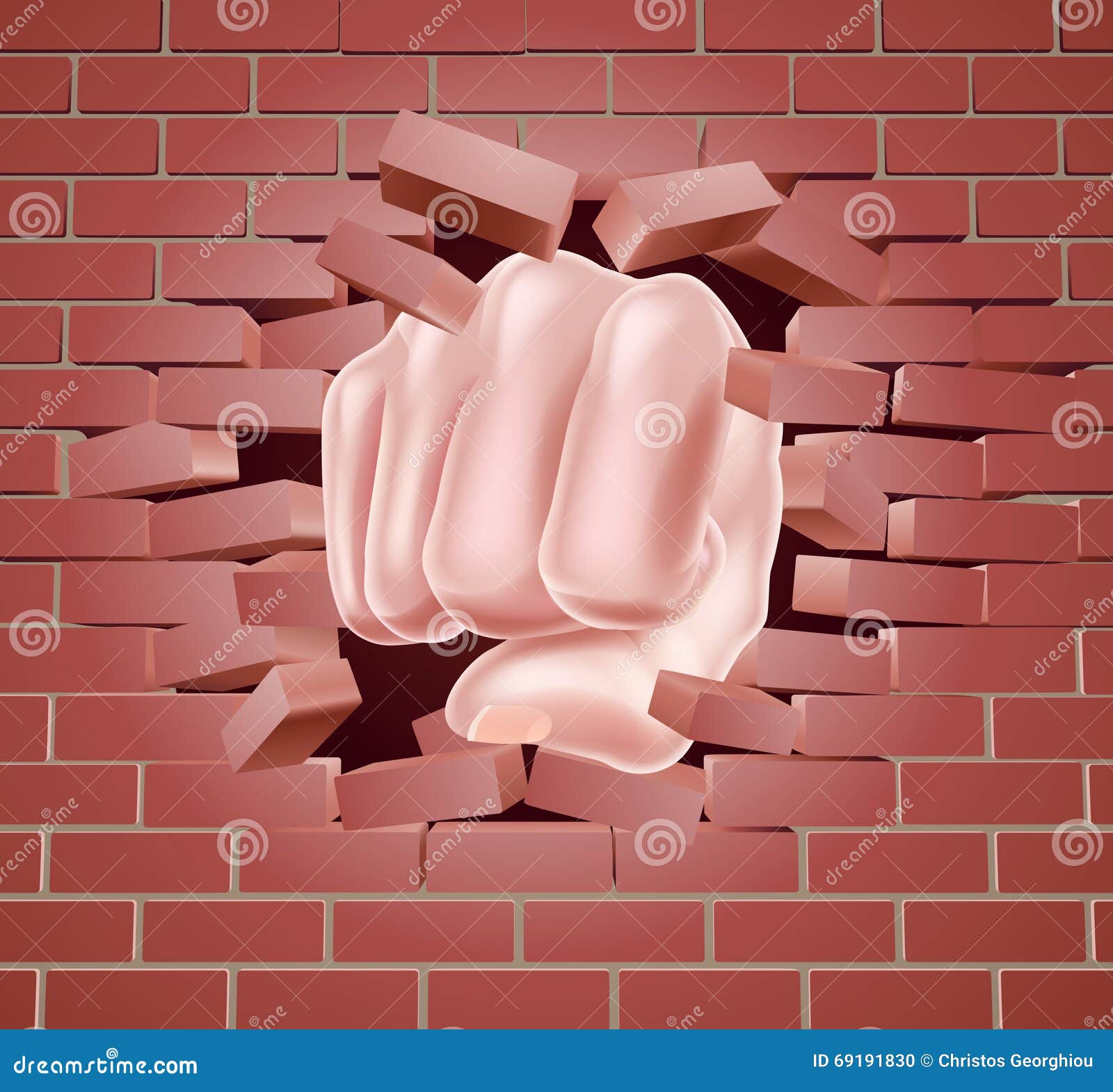 Fist Punching through Brick Wall Stock Vector - Illustration of ...