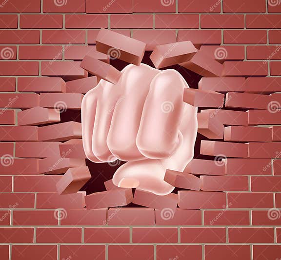 Fist Punching through Brick Wall Stock Vector - Illustration of ...