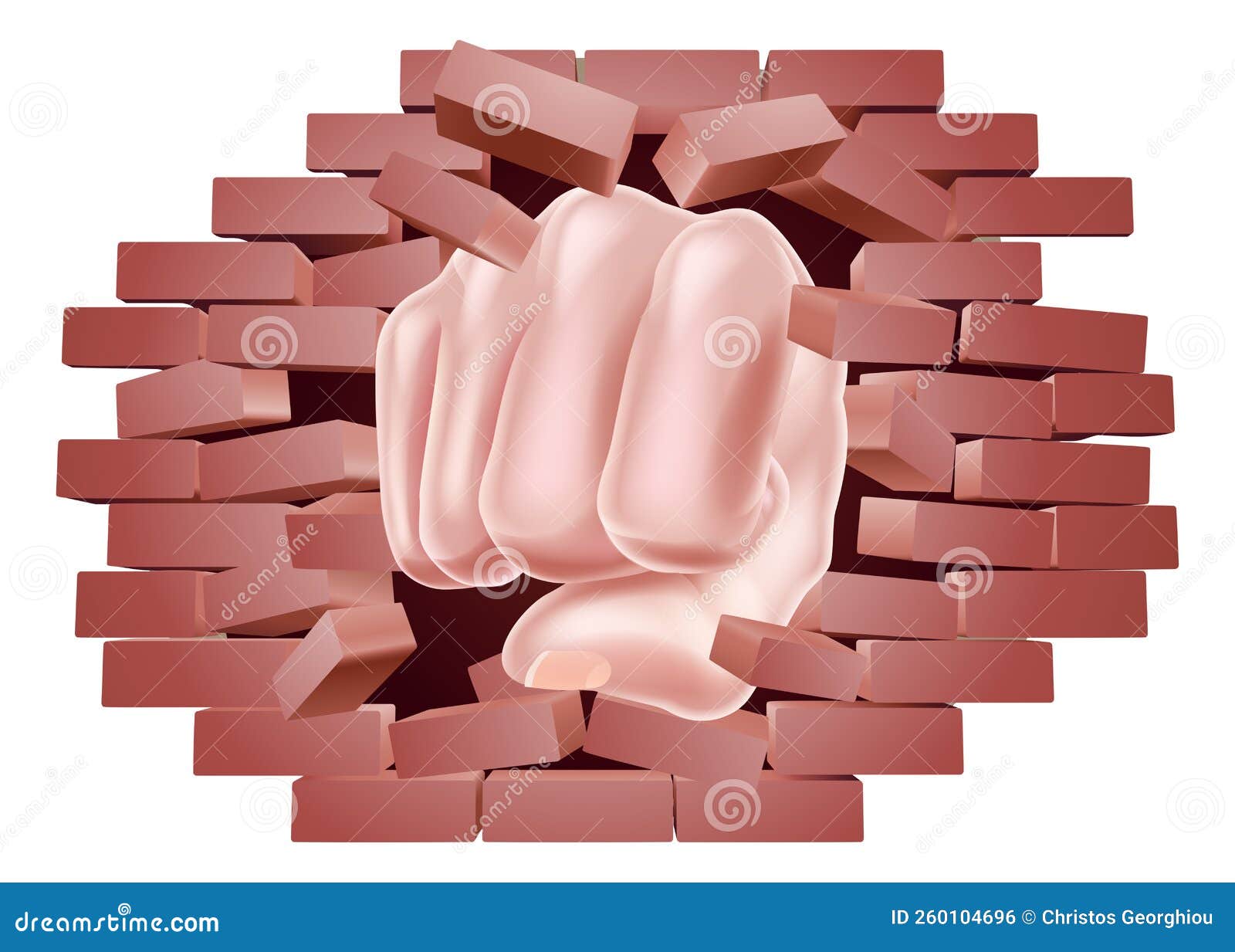 Fist Punching through Brick Wall Concept Stock Vector - Illustration of ...