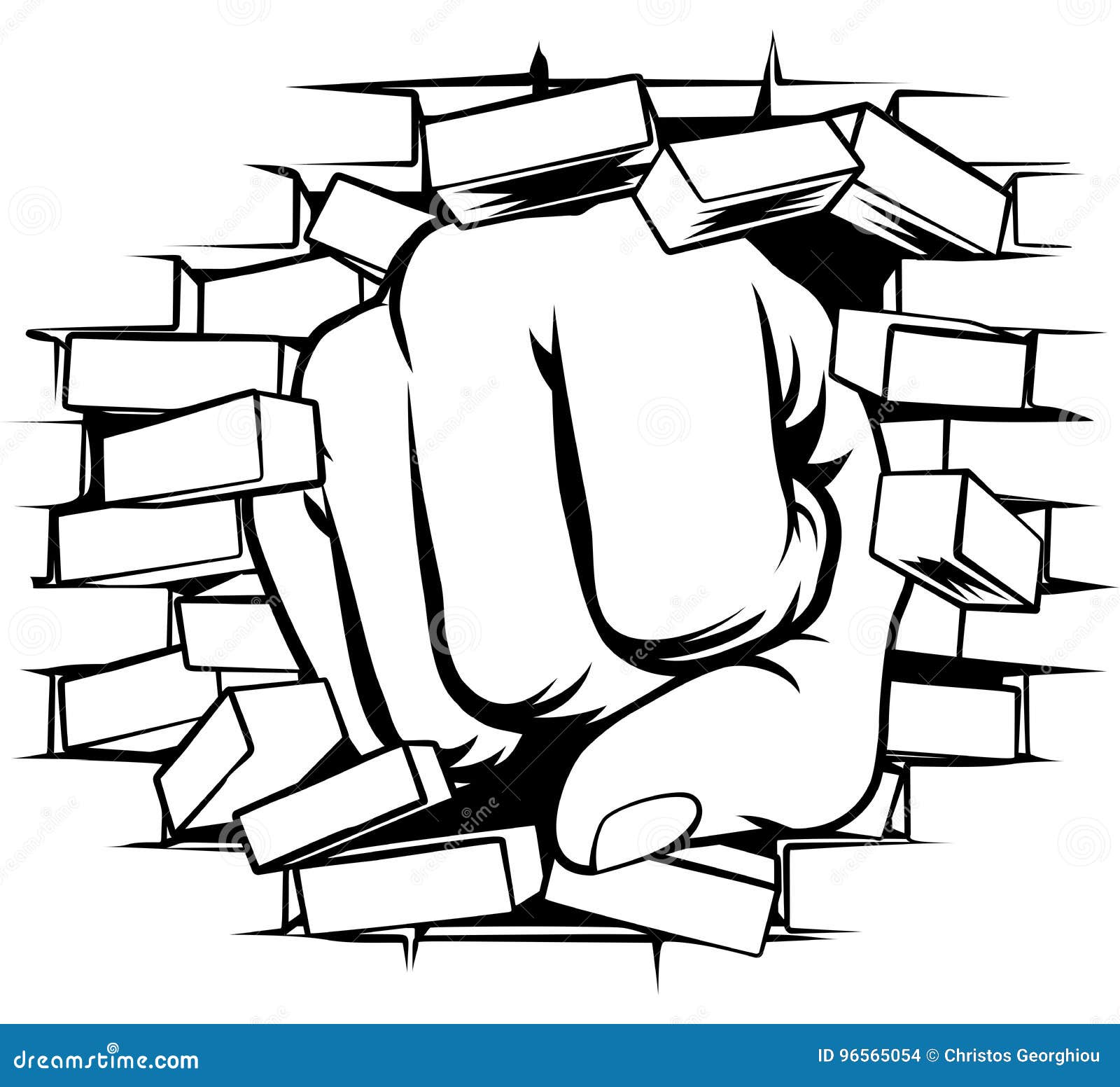 Fist Punching through Brick Wall Stock Vector - Illustration of knuckle ...