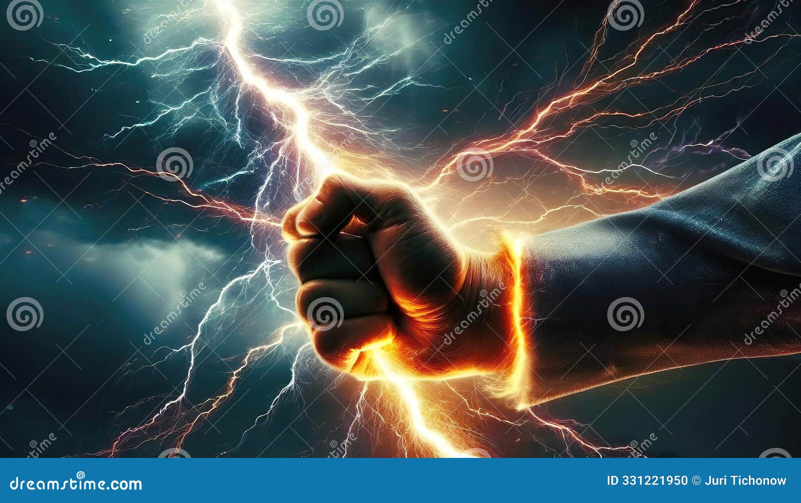 Fist Surrounded by Lightning in a Dramatic and Powerful Scene. Stock ...