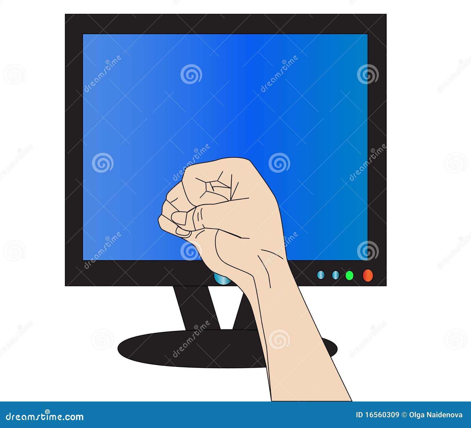 Fist threatens monitor stock vector. Illustration of white - 16560309