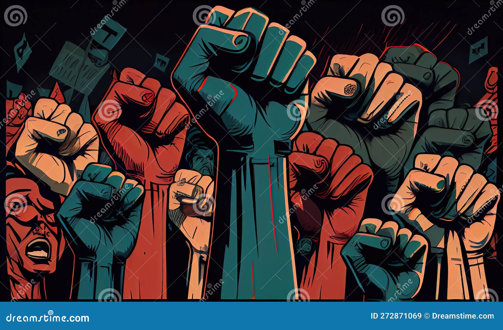 Fist Up Close-up, Hand in a Crowd of Protesting People at a Protest ...