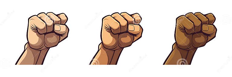 Fist Up in Flat Style. Set of Multi-colored Hands in a Fist Isolated ...