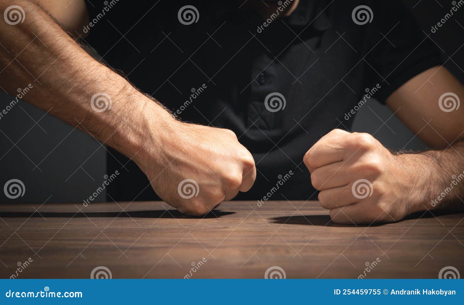 Fists of Angry Man Beats on the Table Stock Image - Image of ...