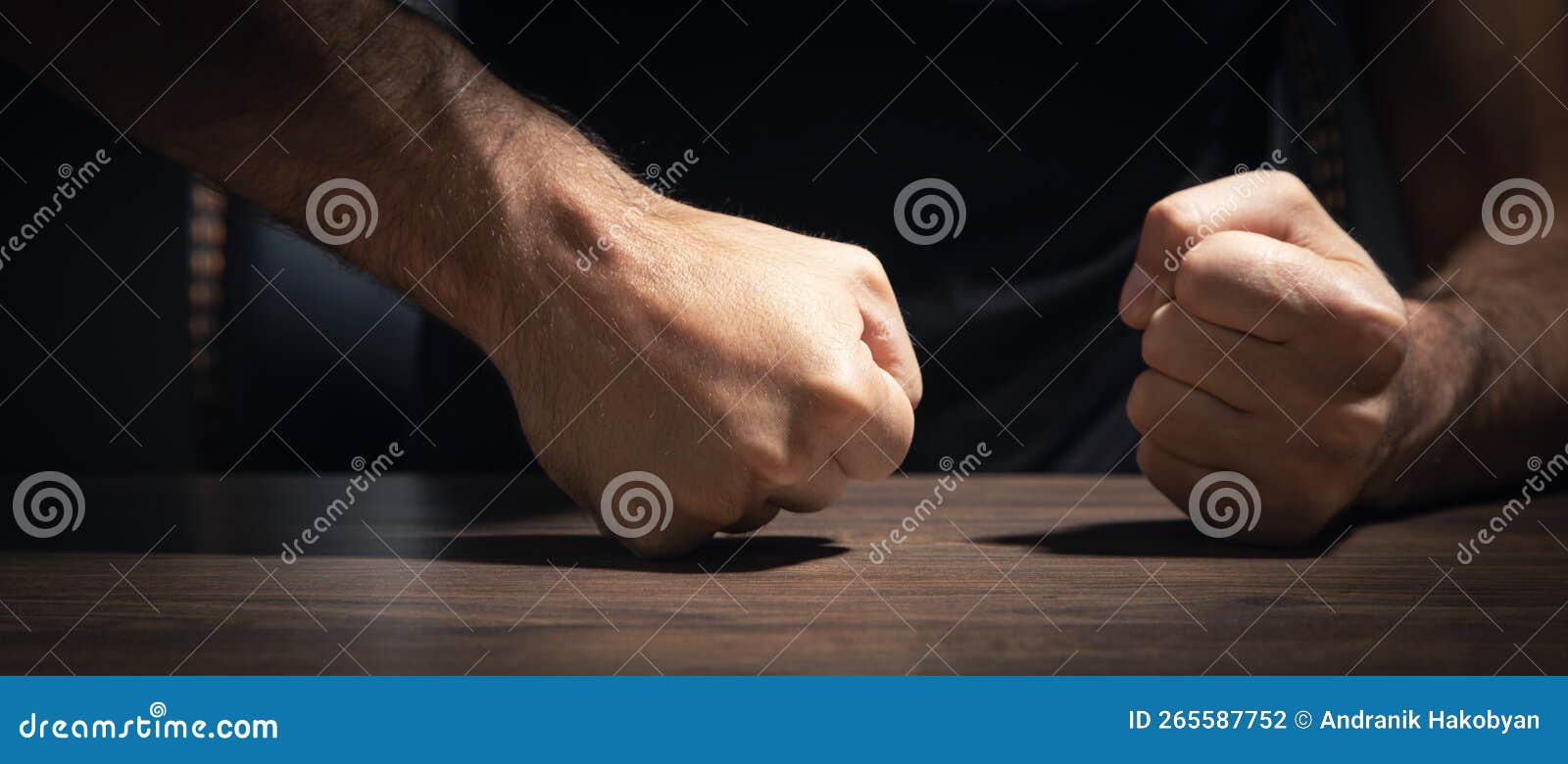 Fists of Angry Man Beats on the Table Stock Photo - Image of adult ...
