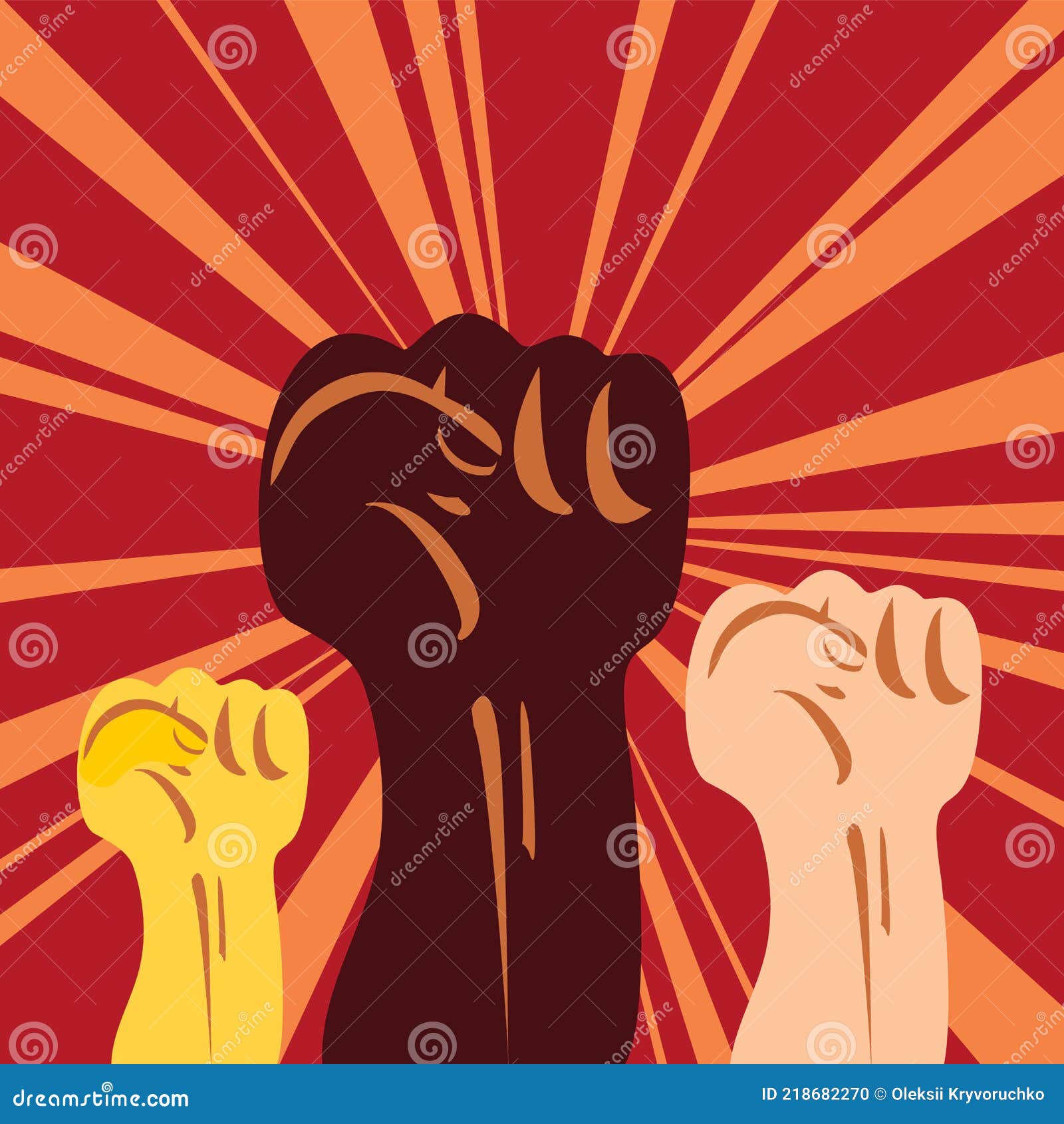 Fists of Different Colors Raised Up. Revolution, Freedom, Equality ...