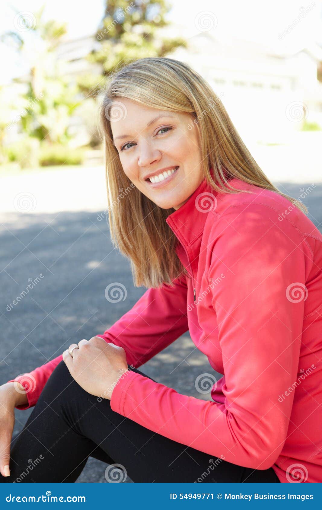 Fit, active woman outdoors stock image. Image of resting - 54949771