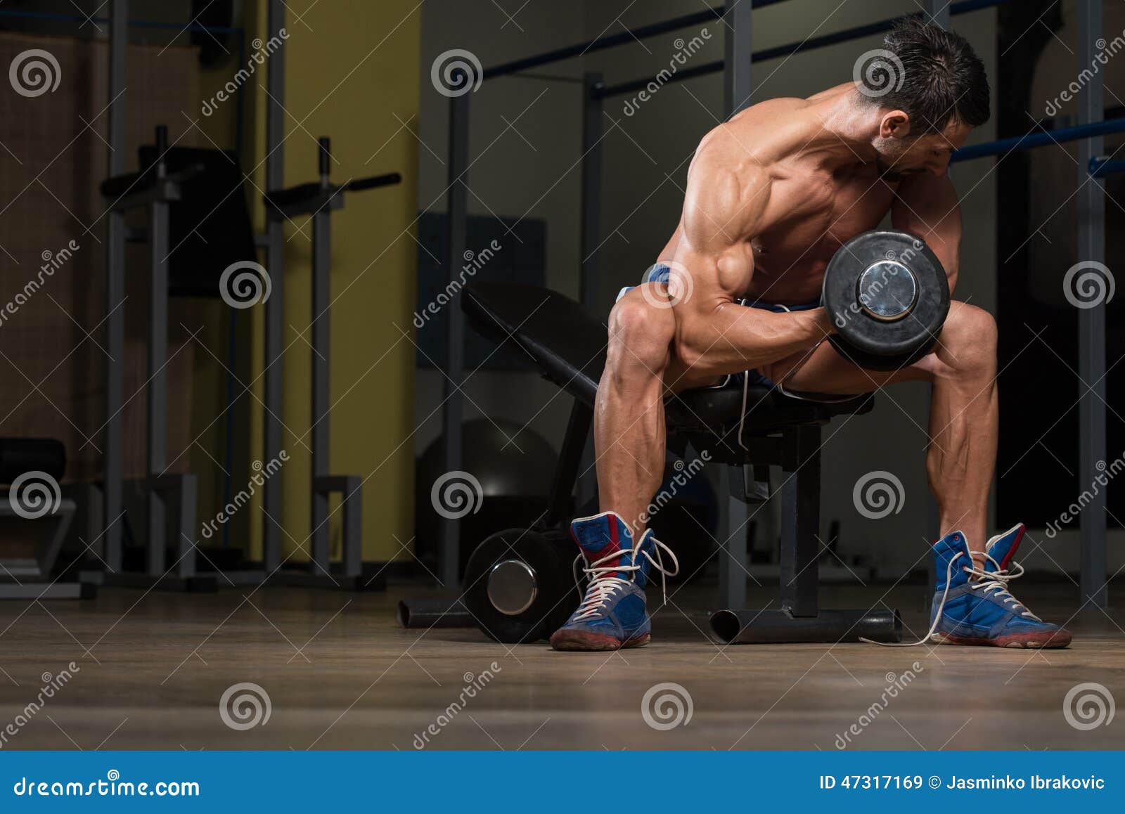 Fit Athlete Doing Exercise for Biceps Stock Image - Image of dumbbell ...
