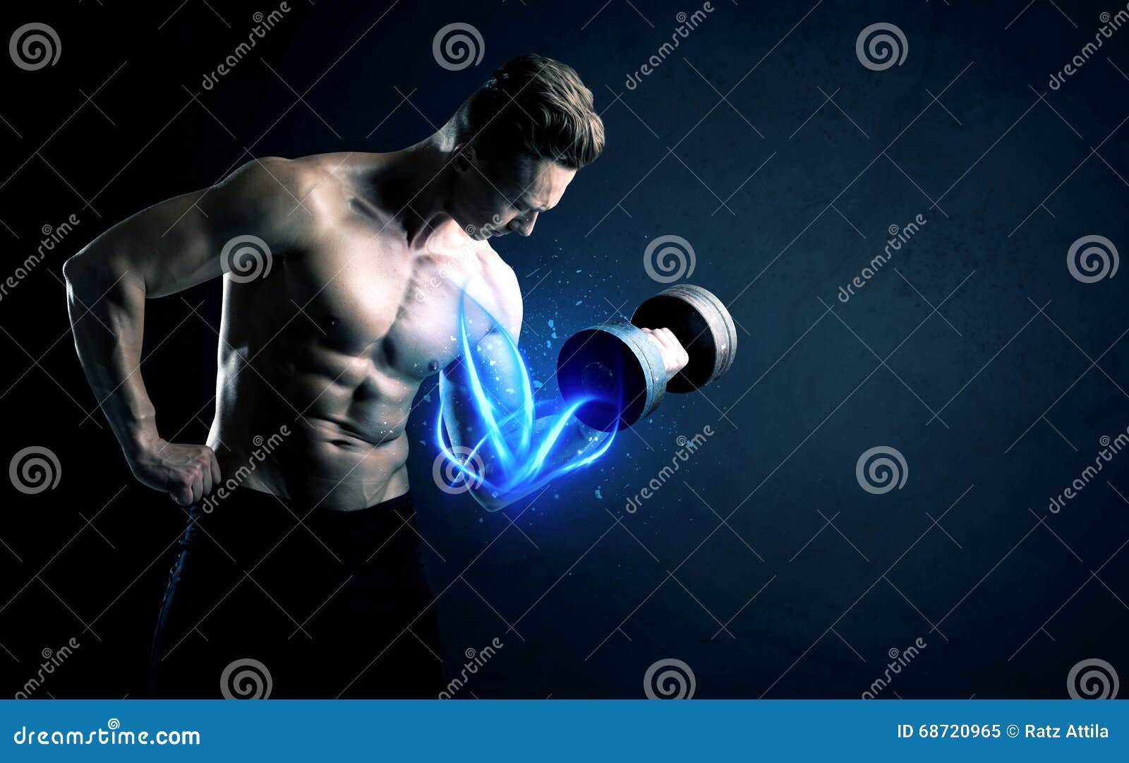 Fit Athlete Lifting Weight with Blue Muscle Light Concept Stock Image ...