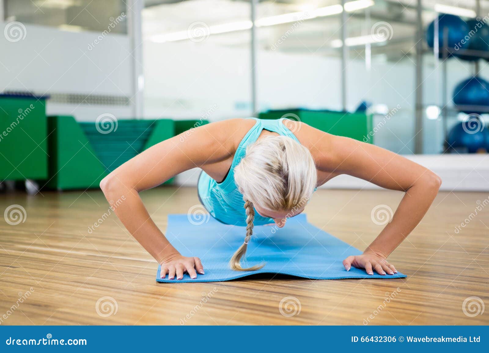 Fit Blonde Doing Push Up on Mat Stock Photo - Image of fitness ...
