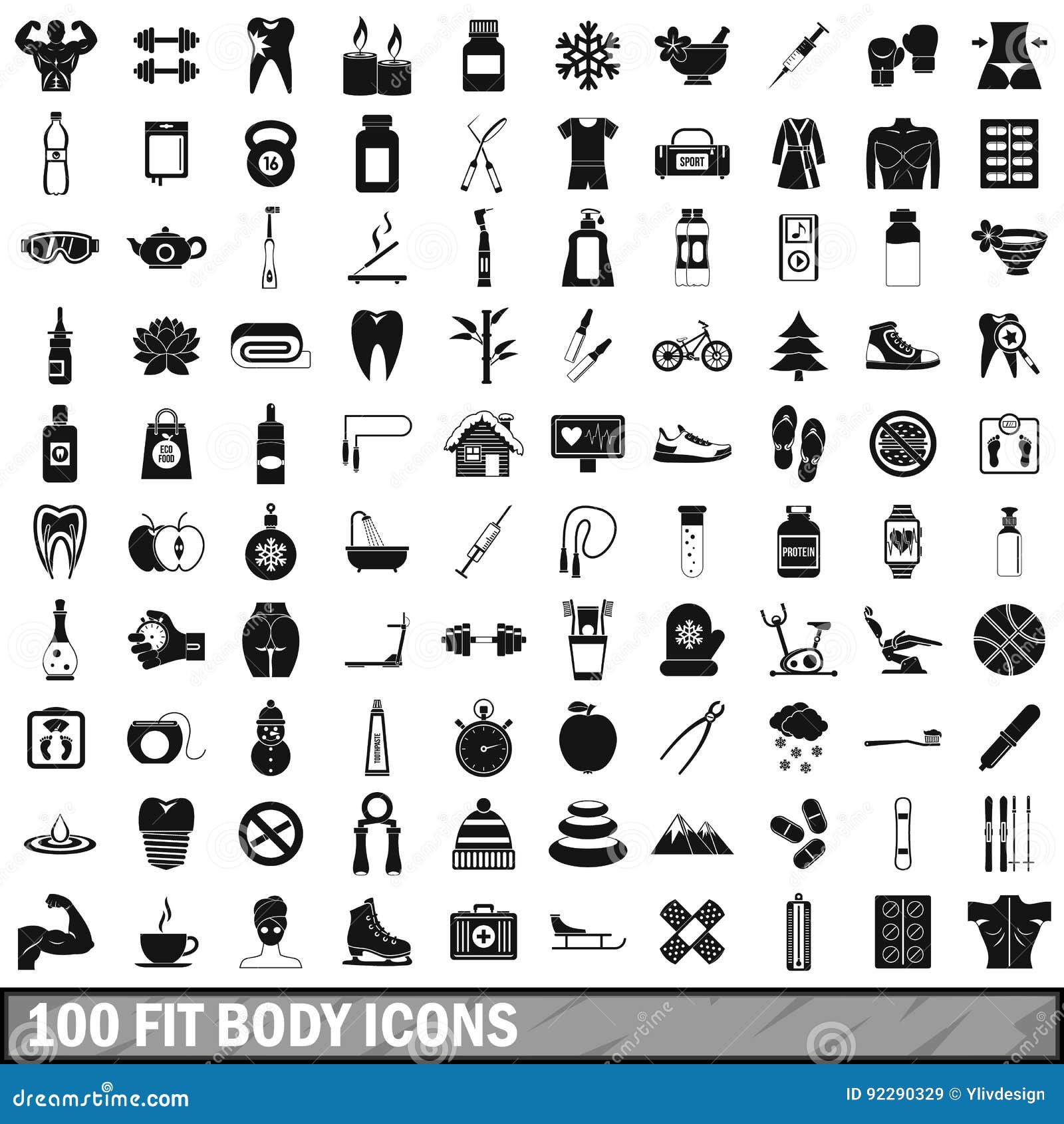 100 Fit Body Icons Set, Simple Style Stock Vector - Illustration of ...